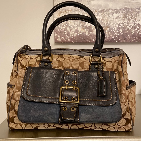 Coach | Bags | Coach Top Handle Bag Blue And Brown With Gold Hardware ...